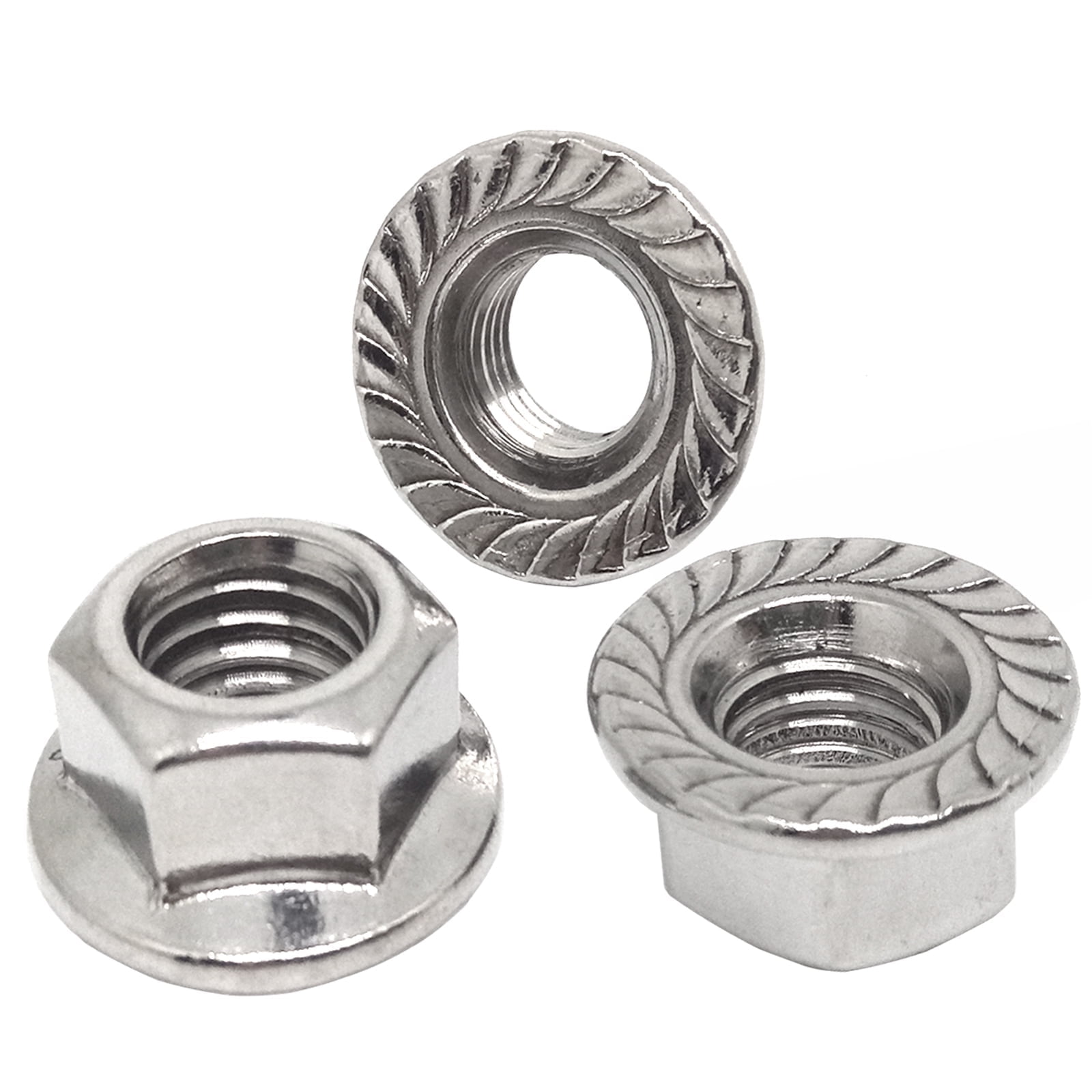 50pcs M4-0.7mm 304 Stainless Steel Flange Hex Lock Nuts，Serrated Flange ...
