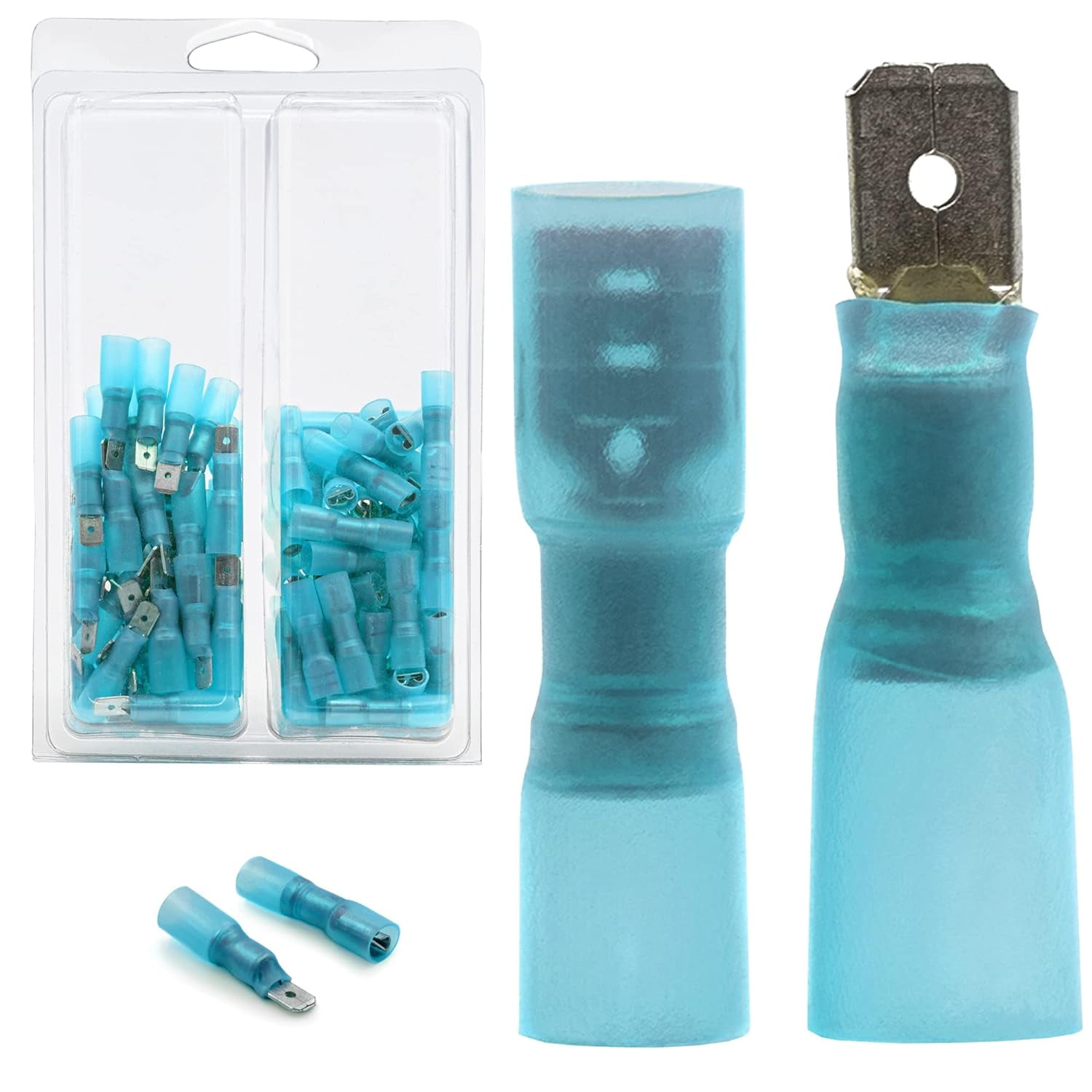 50pcs Male + 50pcs Female Blade Connectors .25" (1/4'') 6.3mm 16-14 AWG ...