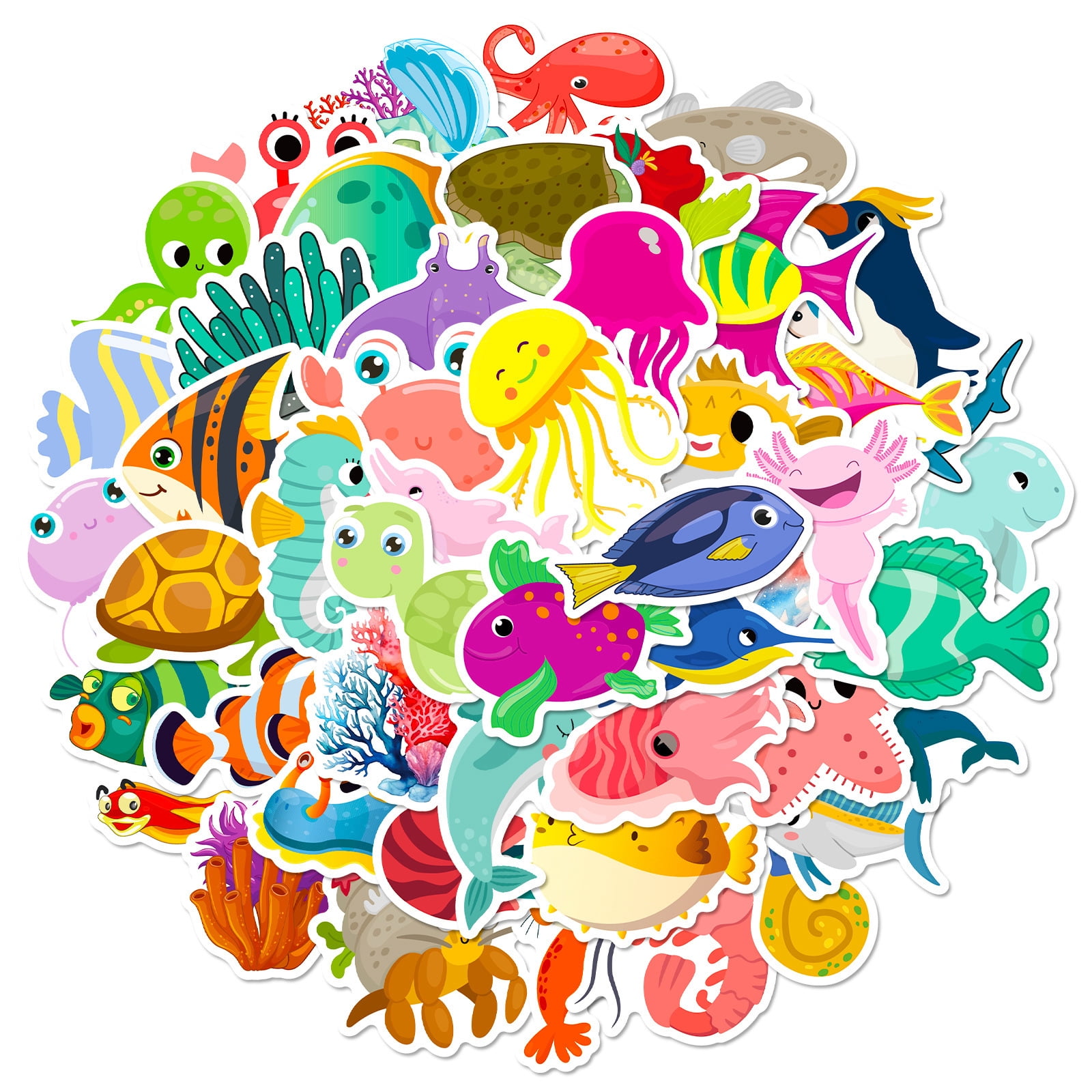 50pcs Marine Life Stickers Aquarium Cartoon Cute Children's Toys Ocean ...