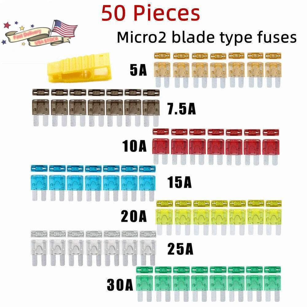 50pcs Micro2 Blade Fuses Assorted Kit Car Truck 30A 25A 20A 15A 10A 7 ...