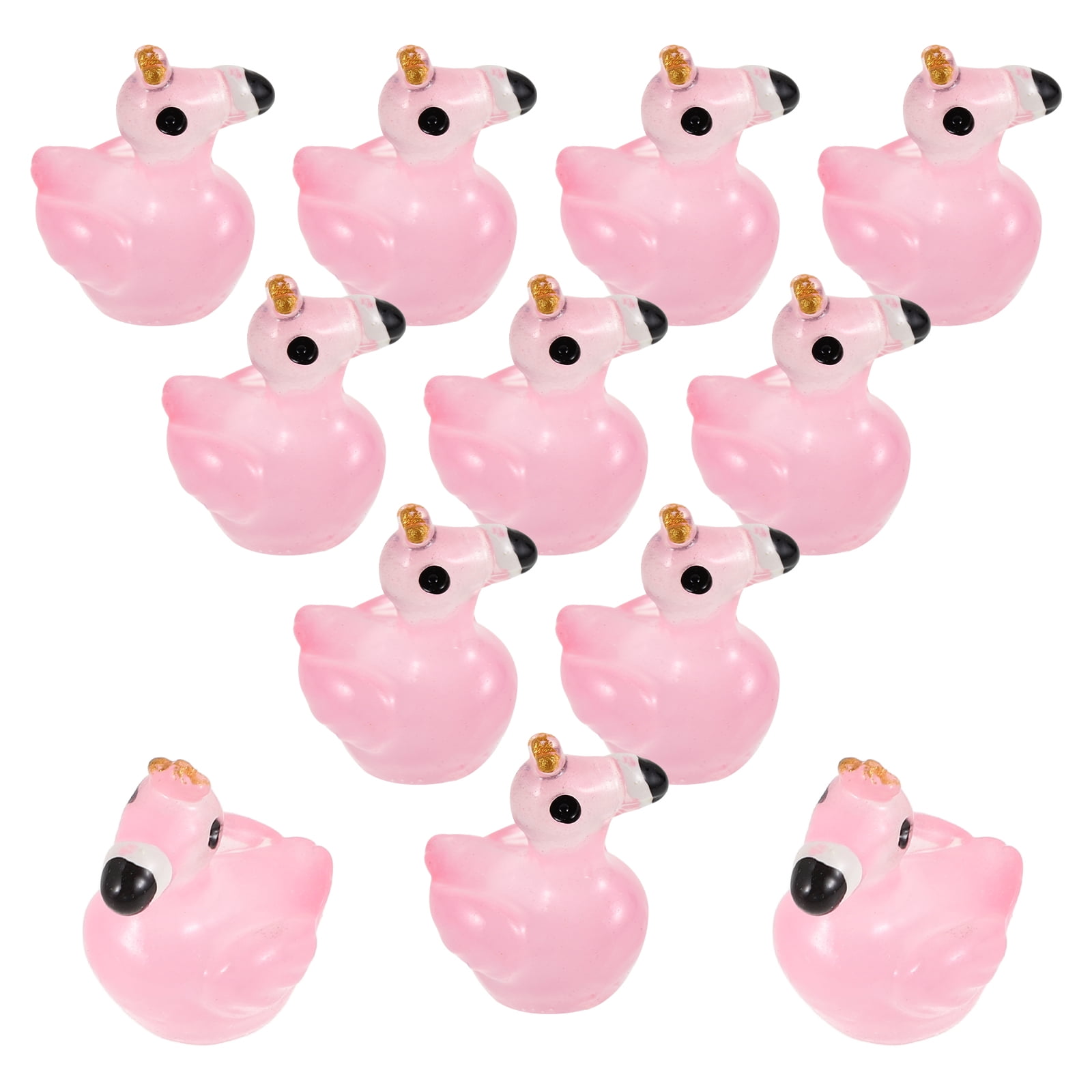 50pcs Tiny Flamingo Ornaments With Crowns Miniature Luminous Flamingo ...