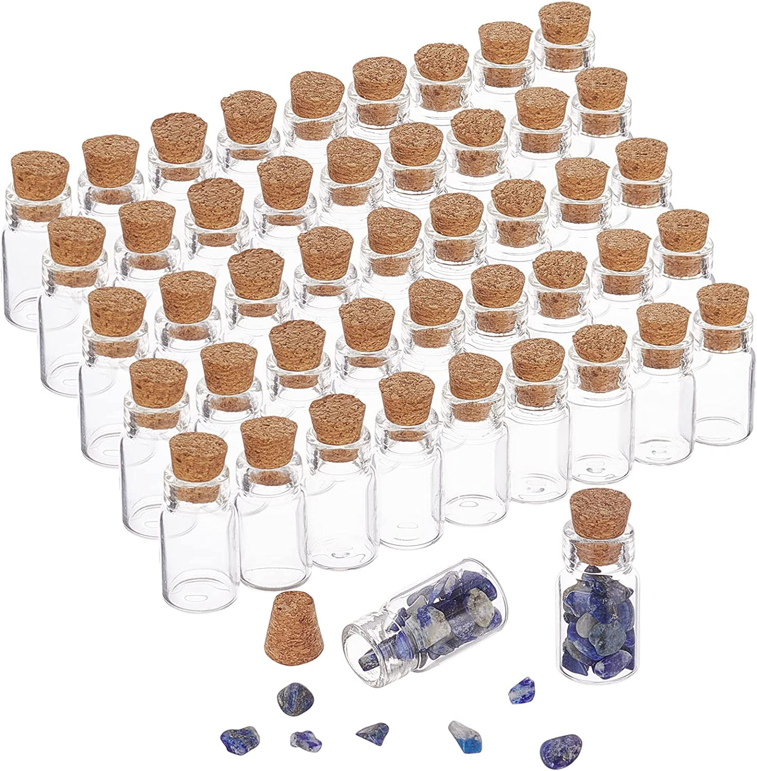 50pcs Mini Glass Bottles 1.5ml Small Jars with Cork Stoppers Wish Favor ...