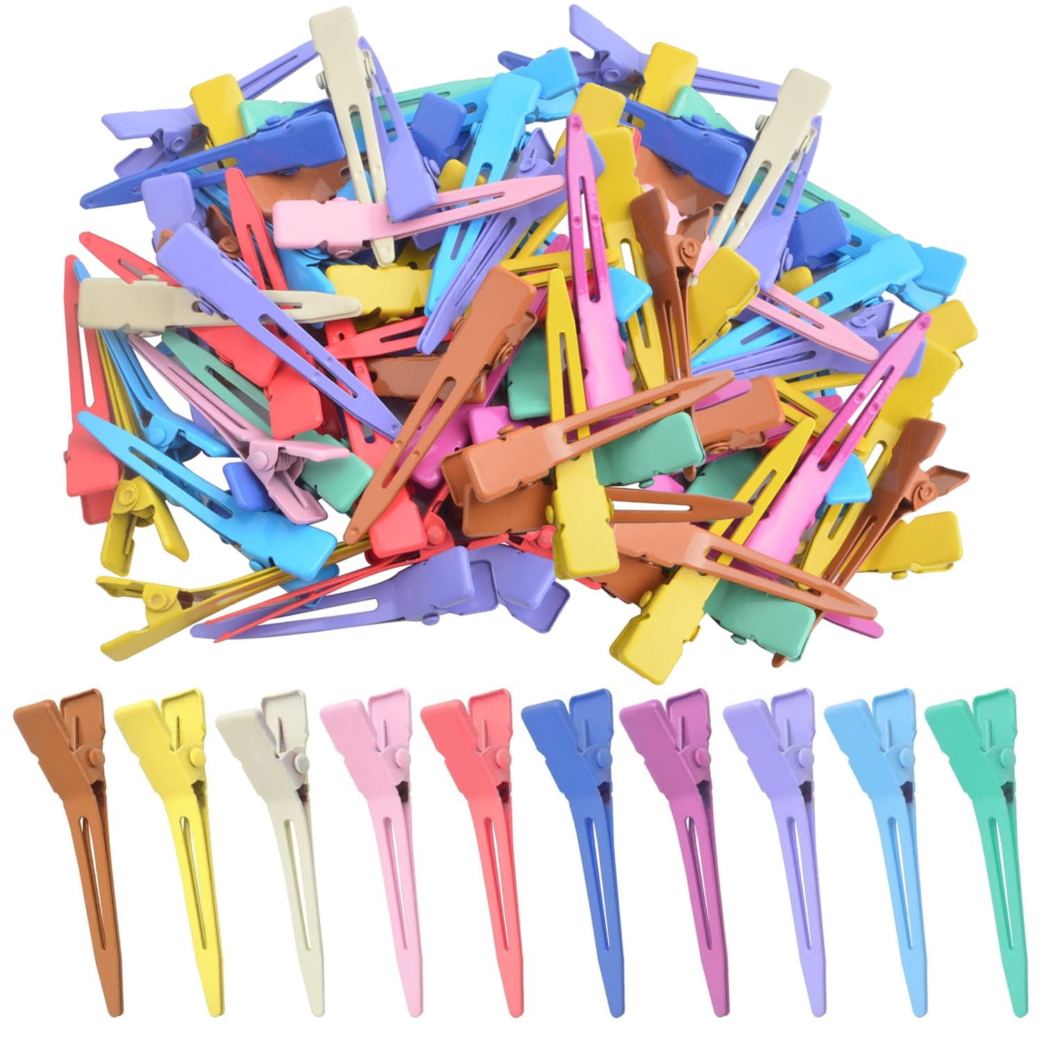 50pcs Mixed Colors, Single Prong Curl Clips Metal Alligator Duckbill ...