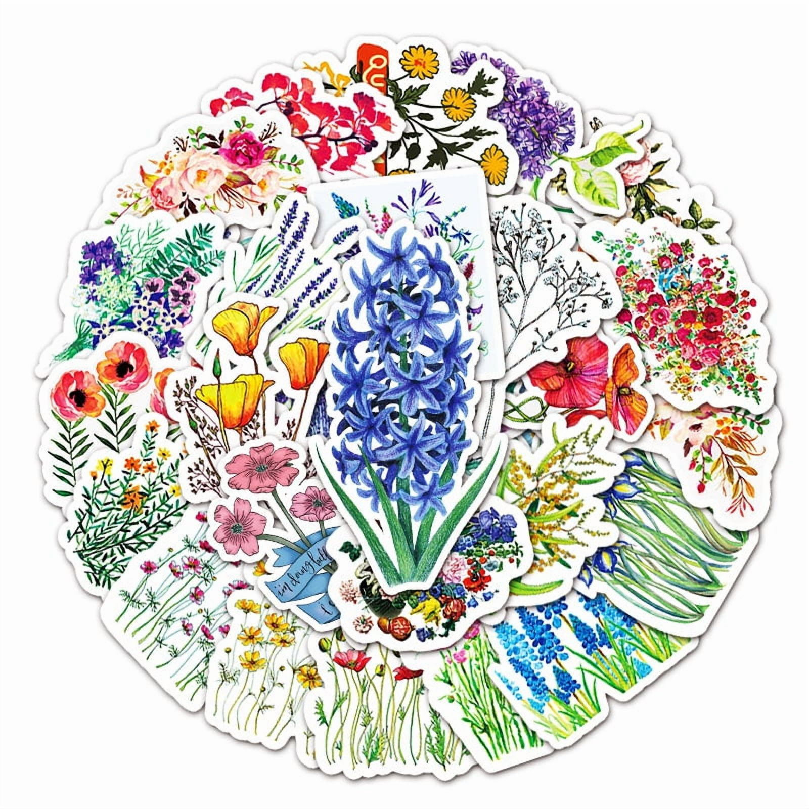 50pcs Mixed styles Flower Pattern Waterproof PVC Plastic Stickers Self ...