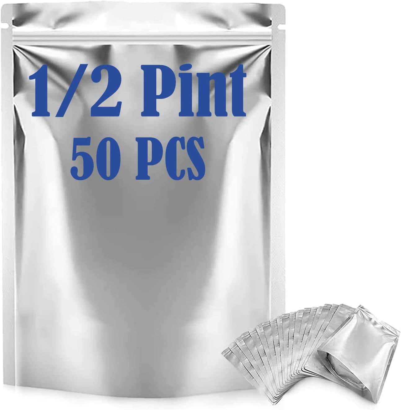 50pcs Mylar Bags for Food Storage - Extra Thick 9.5 Mil - 1/2 Pint 5"x7 ...