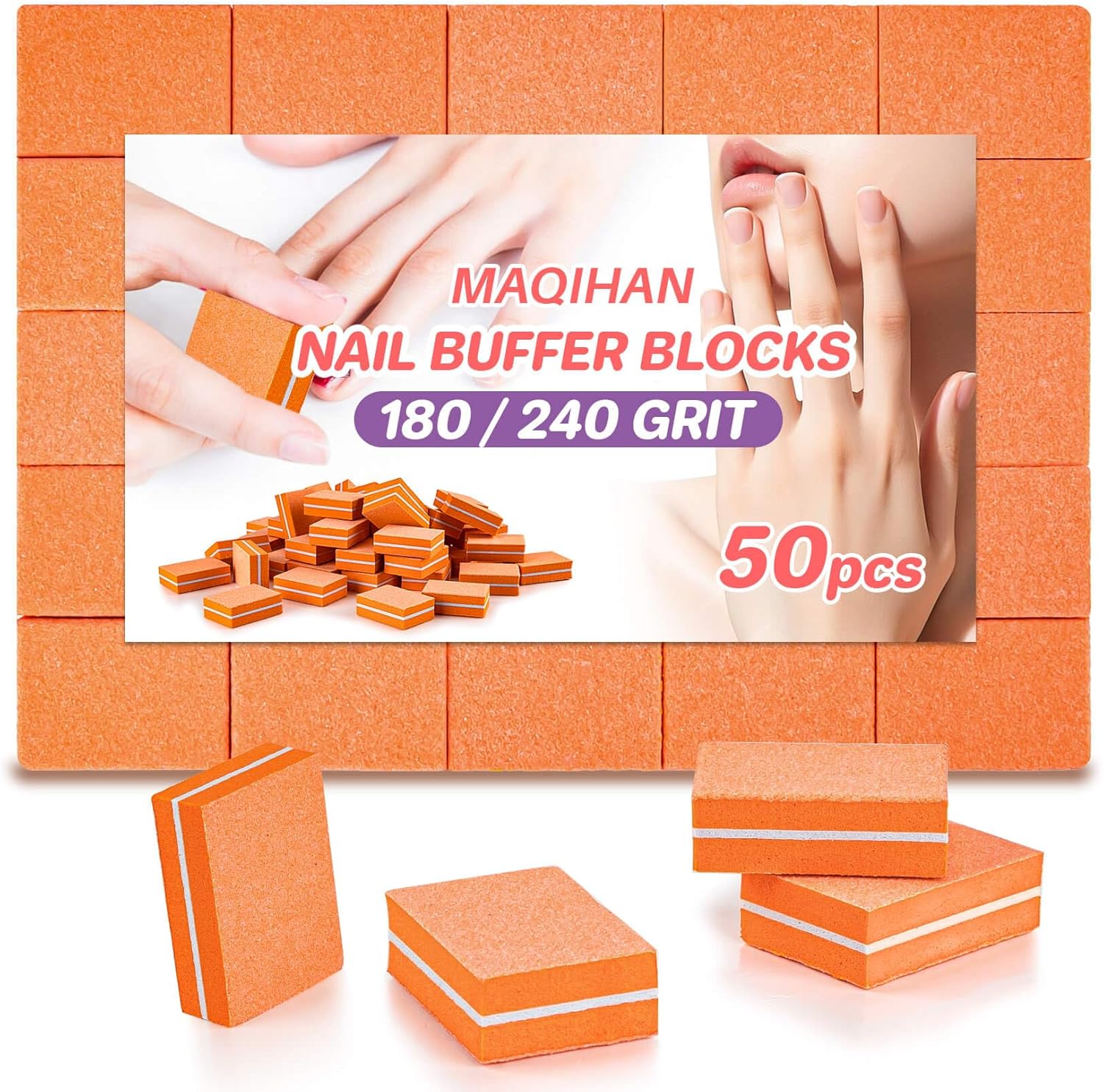 50pcs Nail Buffer Block - Acrylic Nail Buffer Polisher Pads 180/240 ...