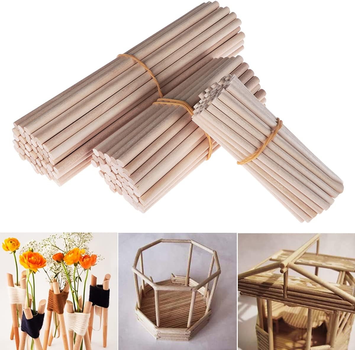 50pcs Natural Wood Sticks Round 10cm x 5mm, Wooden Dowels Rods ...