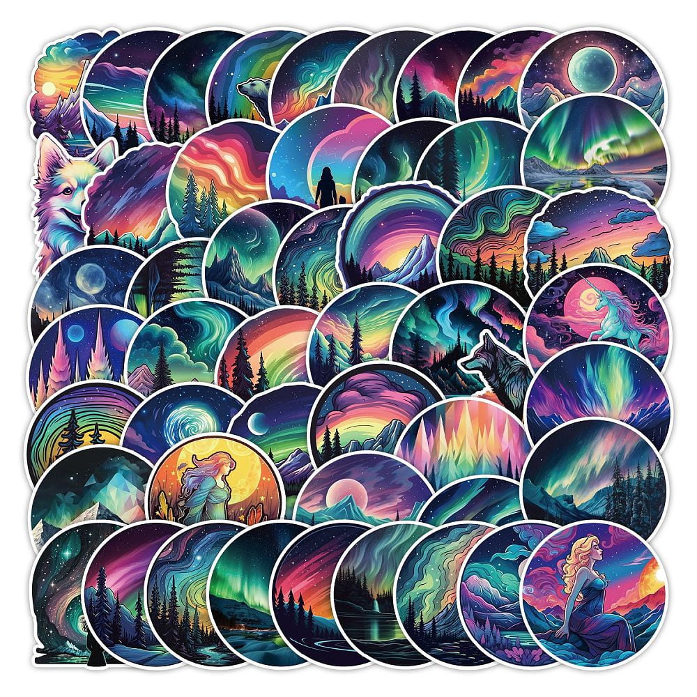 50pcs Northern Lights PVC Self-Adhesive Cartoon Stickers Waterproof ...
