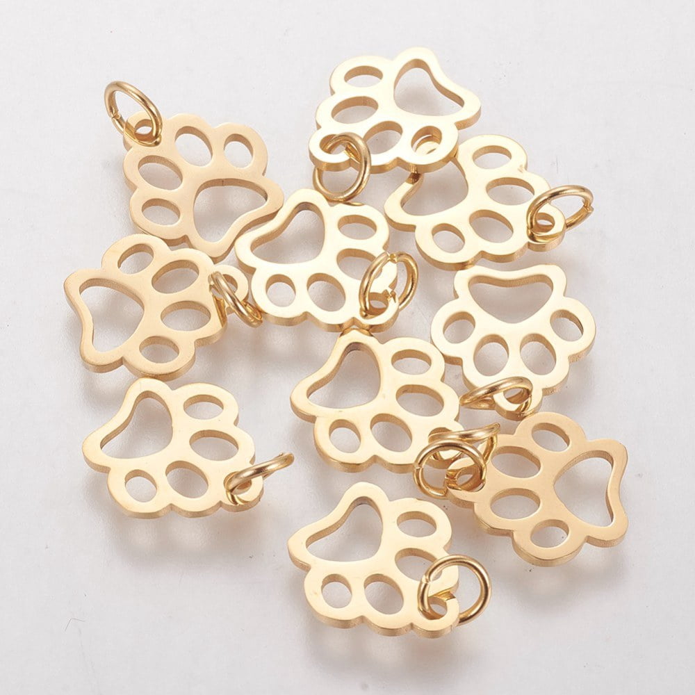 50pcs PVD Vacuum Plating 304 Stainless Steel Pendants Dog Paw Prints ...