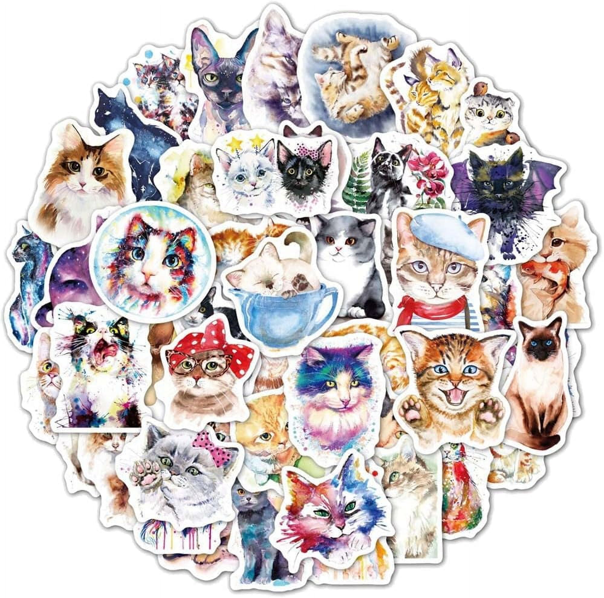 50pcs Painting Cats Kitten Waterproof Stickers for Water Bottles, Vinyl ...