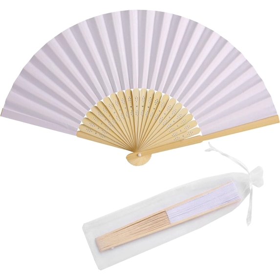 50pcs Paper Hand Fan with Organza Bags Bamboo Handheld Folding Fans DIY ...