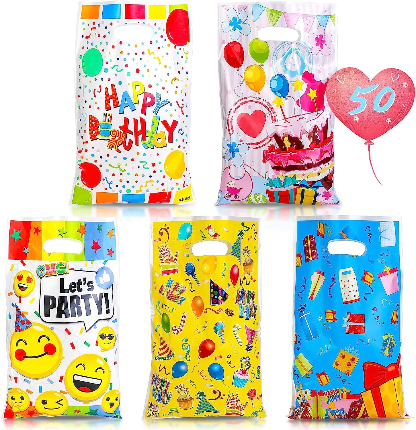50pcs Colored Empty Goodie Snack Bags: Plastic Birthday Gift Candy Bags ...
