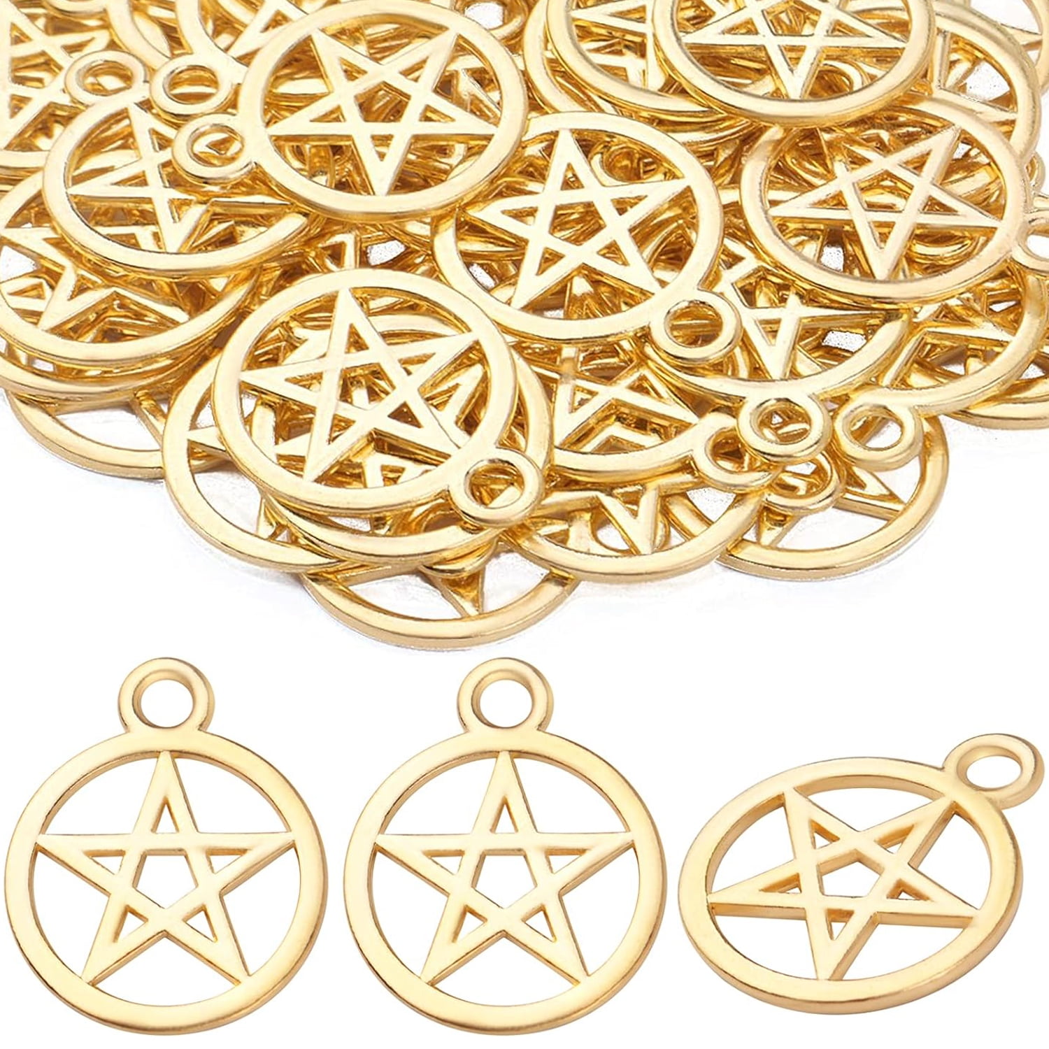 50pcs Pentacle Star Charms Alloy Round Vintage Pentagram Pendants ...