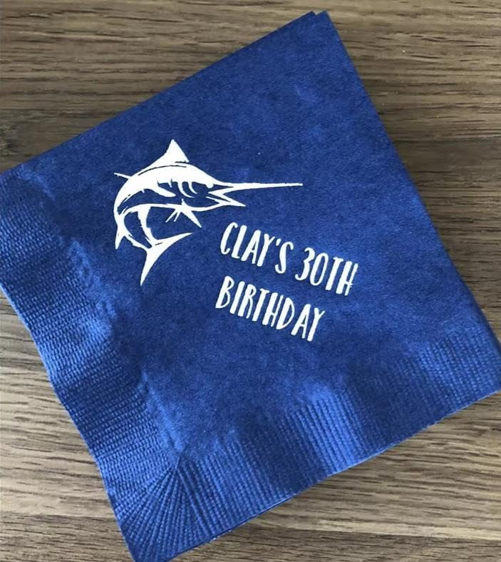 50pcs Personalized Cocktail Napkins, Marlin Birthday Personalized ...