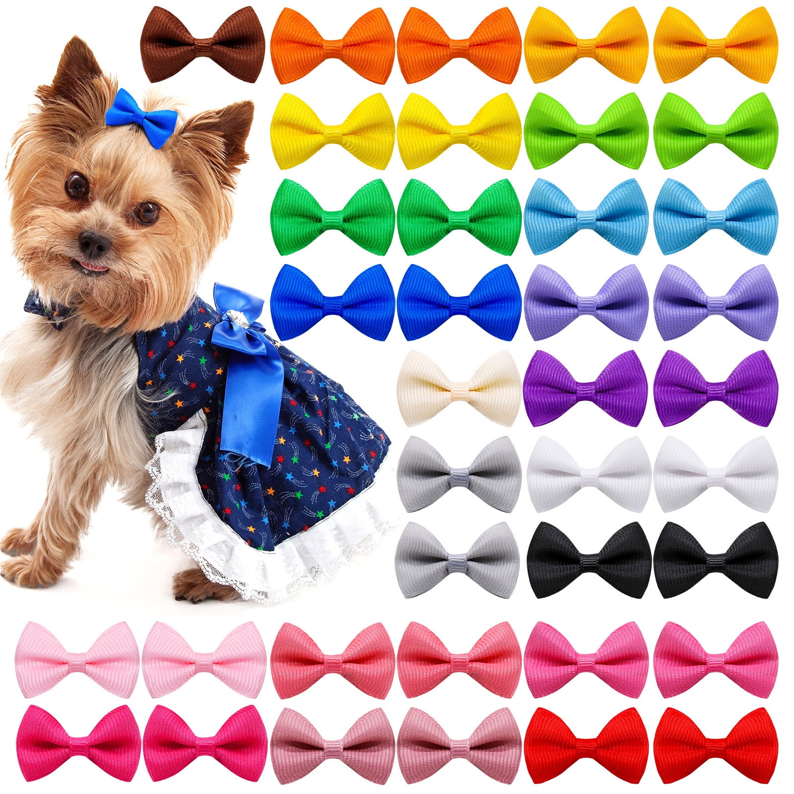 50pcs Pet Hair Bows Bowknot Hair Clip Random Color Comfortable Ribbon ...