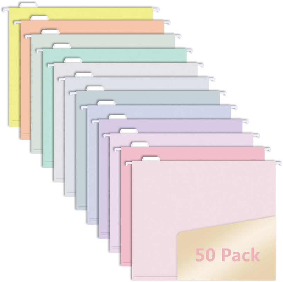 50pcs Pink Hanging File Folders, Letter Size with 1/5 Adjustable Cut ...