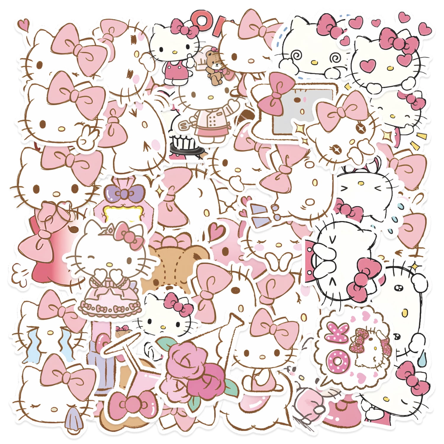 50pcs Pink Hello-kitty Cartoon Stickers for Water Bottle Cup Laptop ...