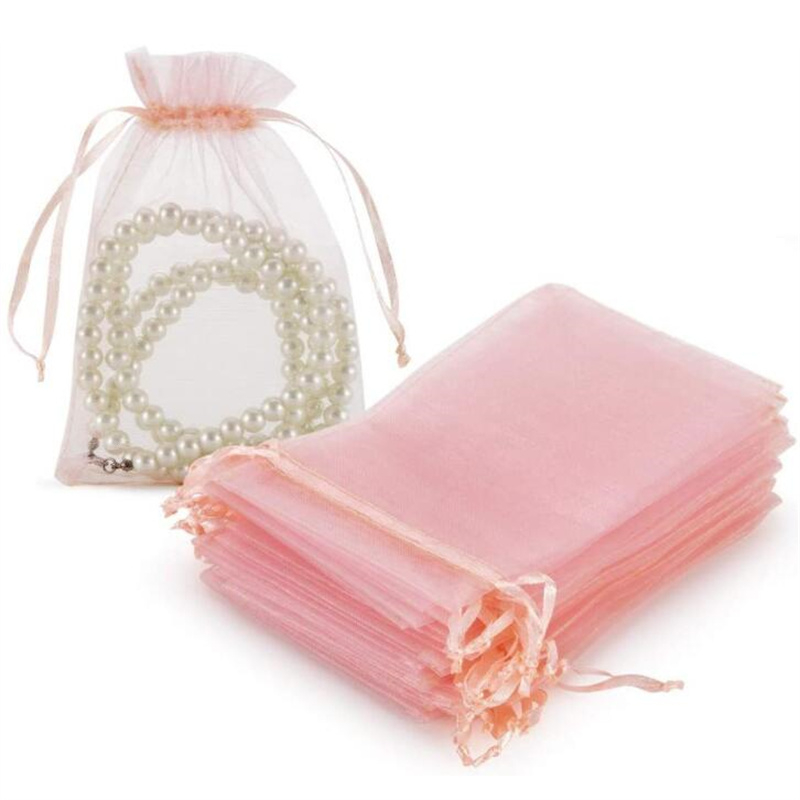 50pcs Pink Organza Storage Bags Drawstring Wedding Party Decoration ...