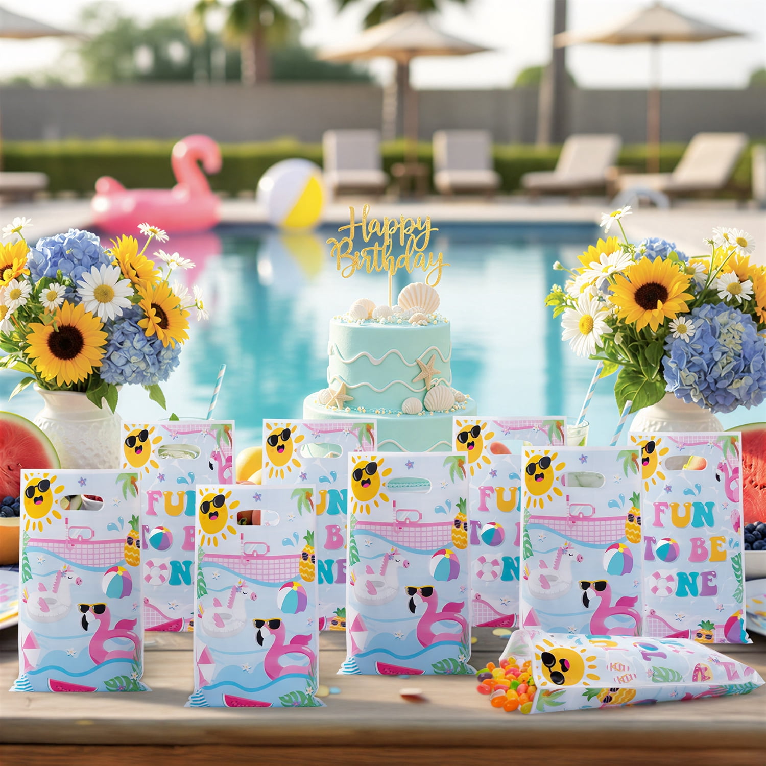 50pcs Pink Pool Party Favor Bag for 1st Birthday Fun To Be One Pool ...