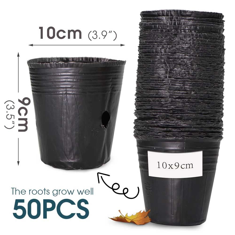 50pcs Plastic Black Seedling Nursery Pots Seed Starting Grow Bag Flower ...