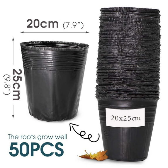 50pcs Plastic Black Seedling Nursery Pots Seed Starting Grow Bag Flower ...
