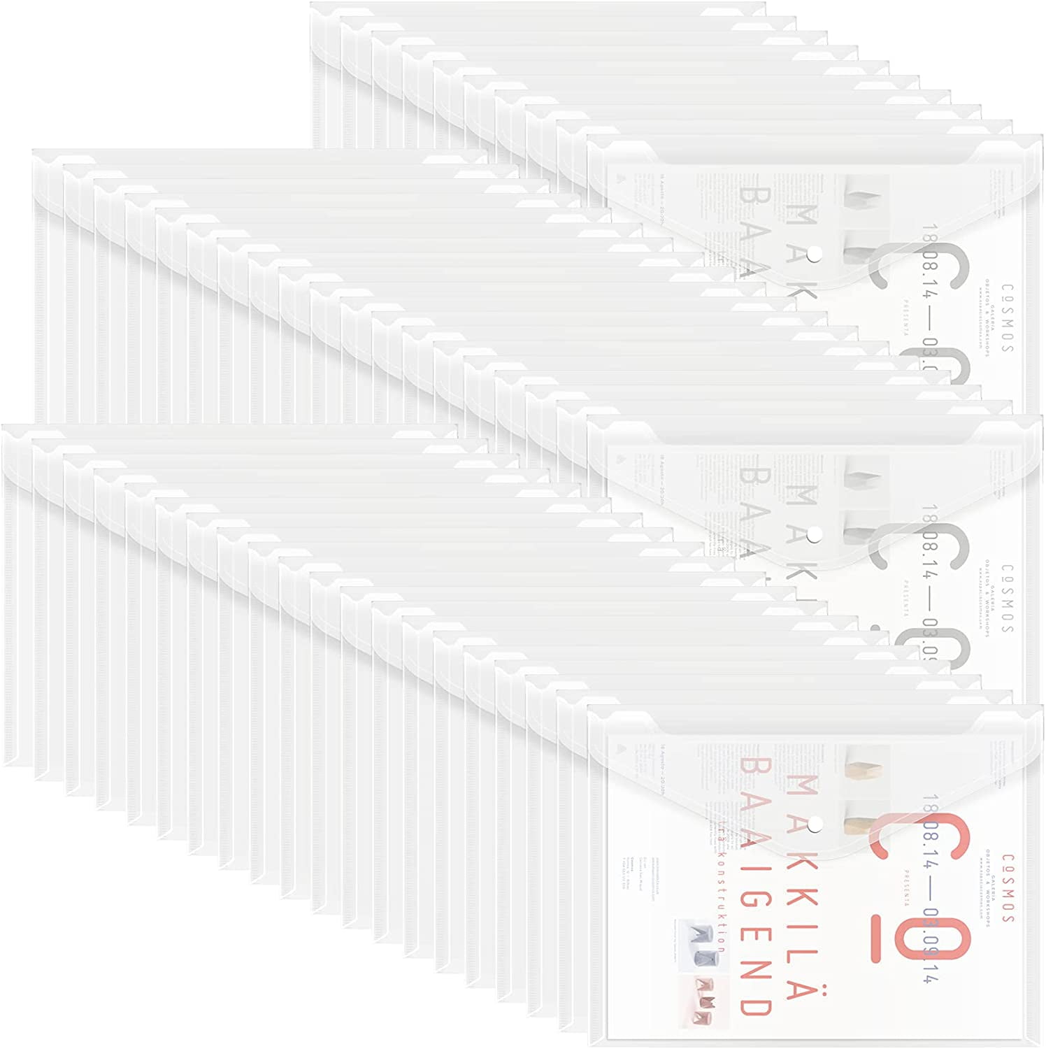 50pcs Plastic Envelopes with Button Snap Closure, Clear Poly Folders ...