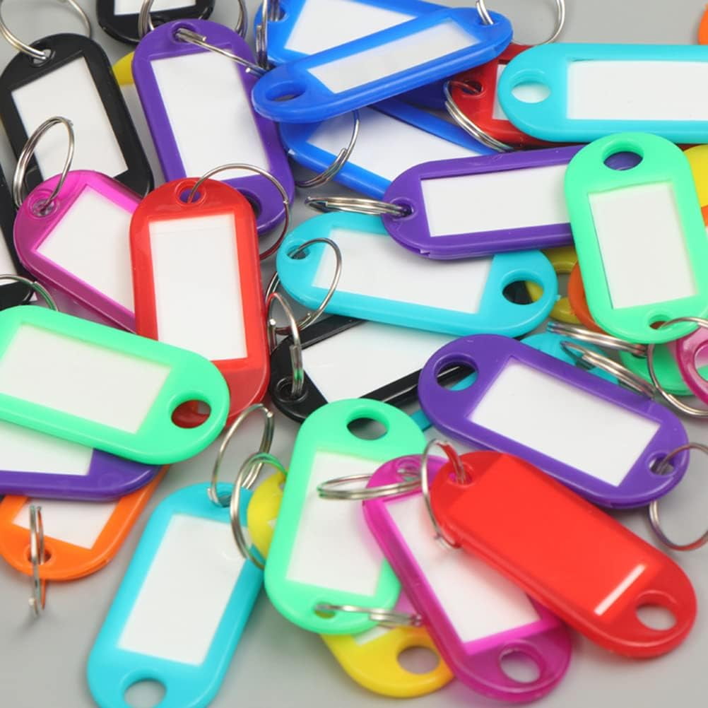 50pcs Plastic Key Tags with Labels,10 Assorted Colours of Key Ring Tags ...