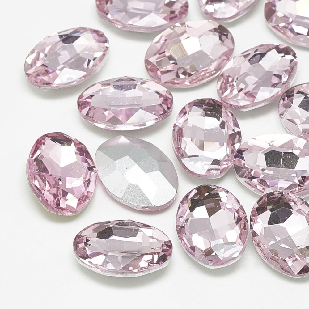 50pcs Pointed Back Glass Rhinestone Cabochons Back Plated Faceted Oval ...