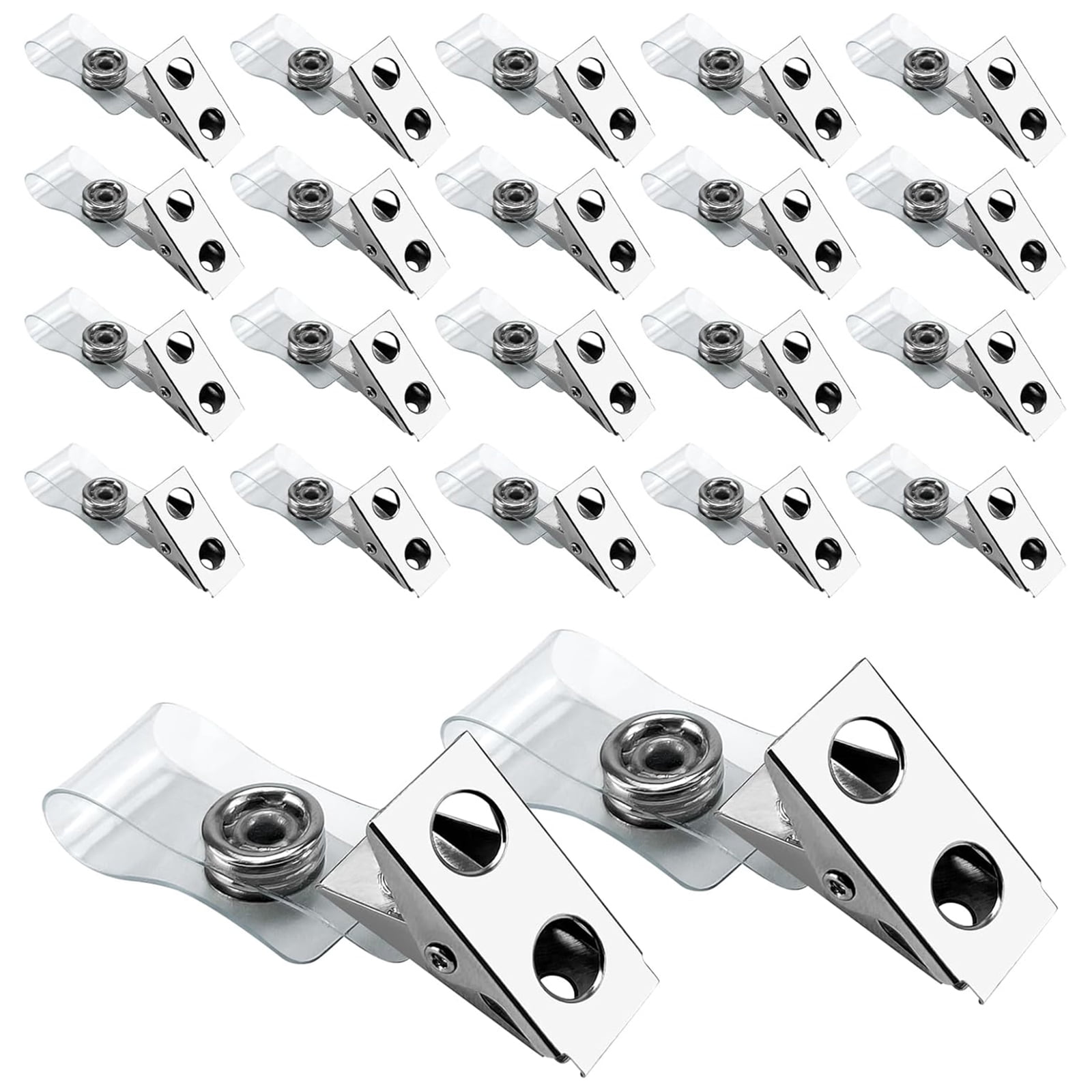50pcs Premium Metal Badge Clips with Clear PCV Straps, for ID Cards ...