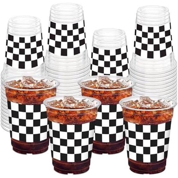 50pcs Race Car Cups, 12 oz Black and White Checkered Cups Racing Party ...