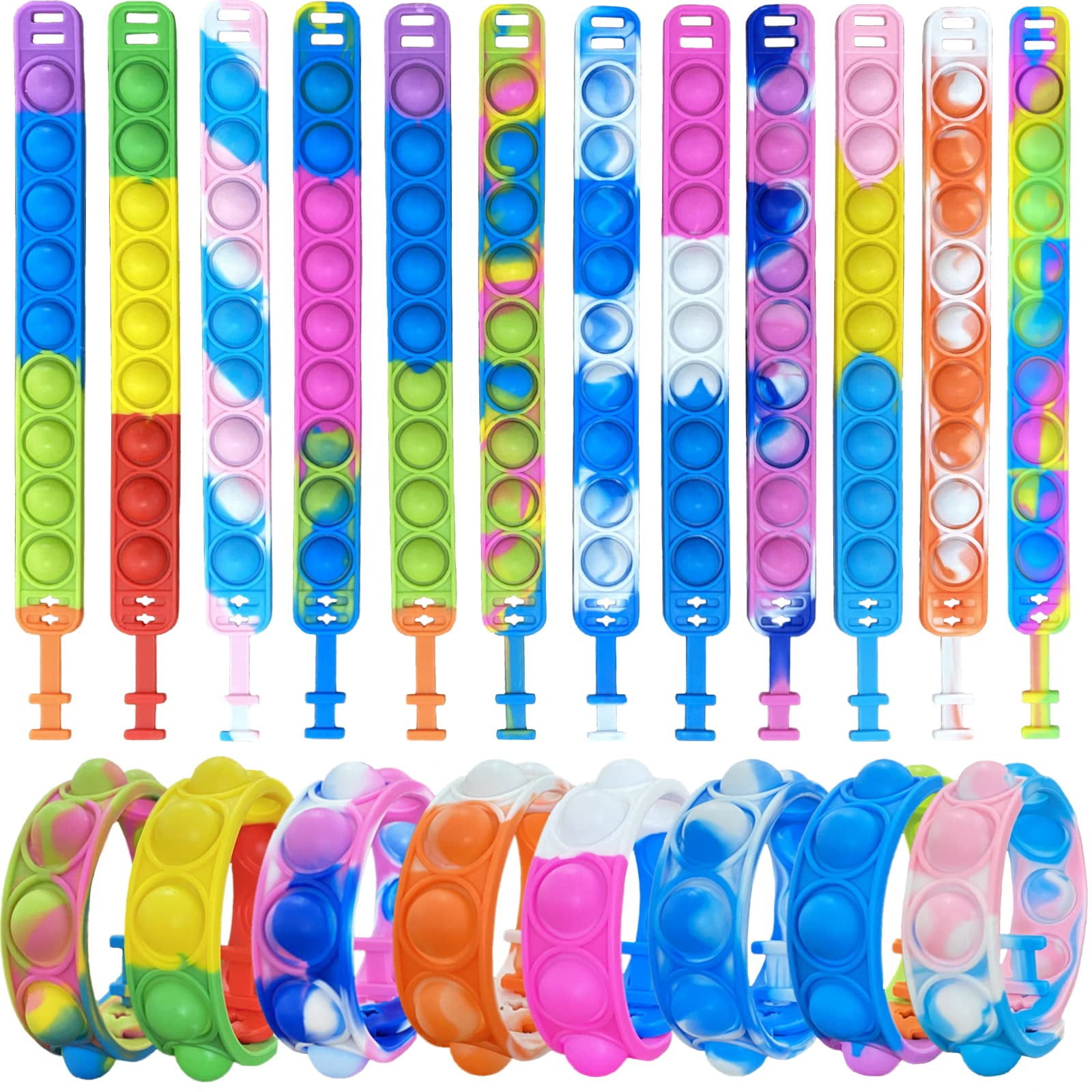 50pcs Rainbow Pop Bracelet Bubble Fidget Toys Pack Adjustable Silicone ...