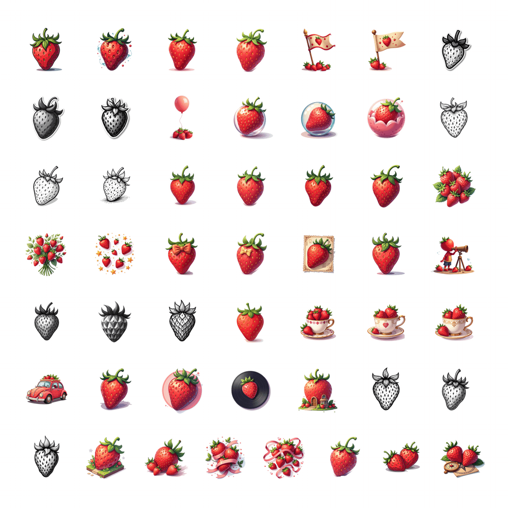 50pcs Realistic Strawberry Stickers Heart Ribbon Stationery Decals ...