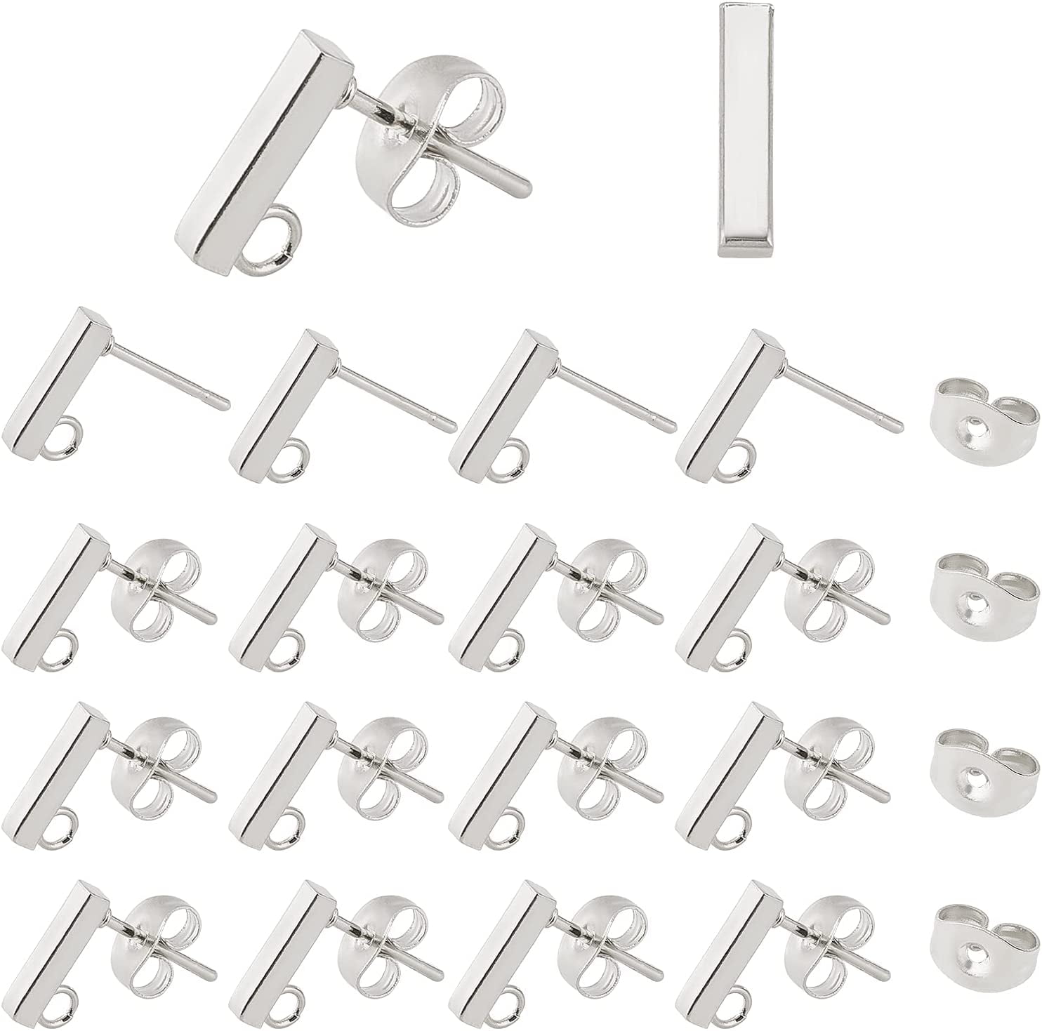 50pcs Rectangle Stud Earring Settings Stainless Steel Ear Stud with ...