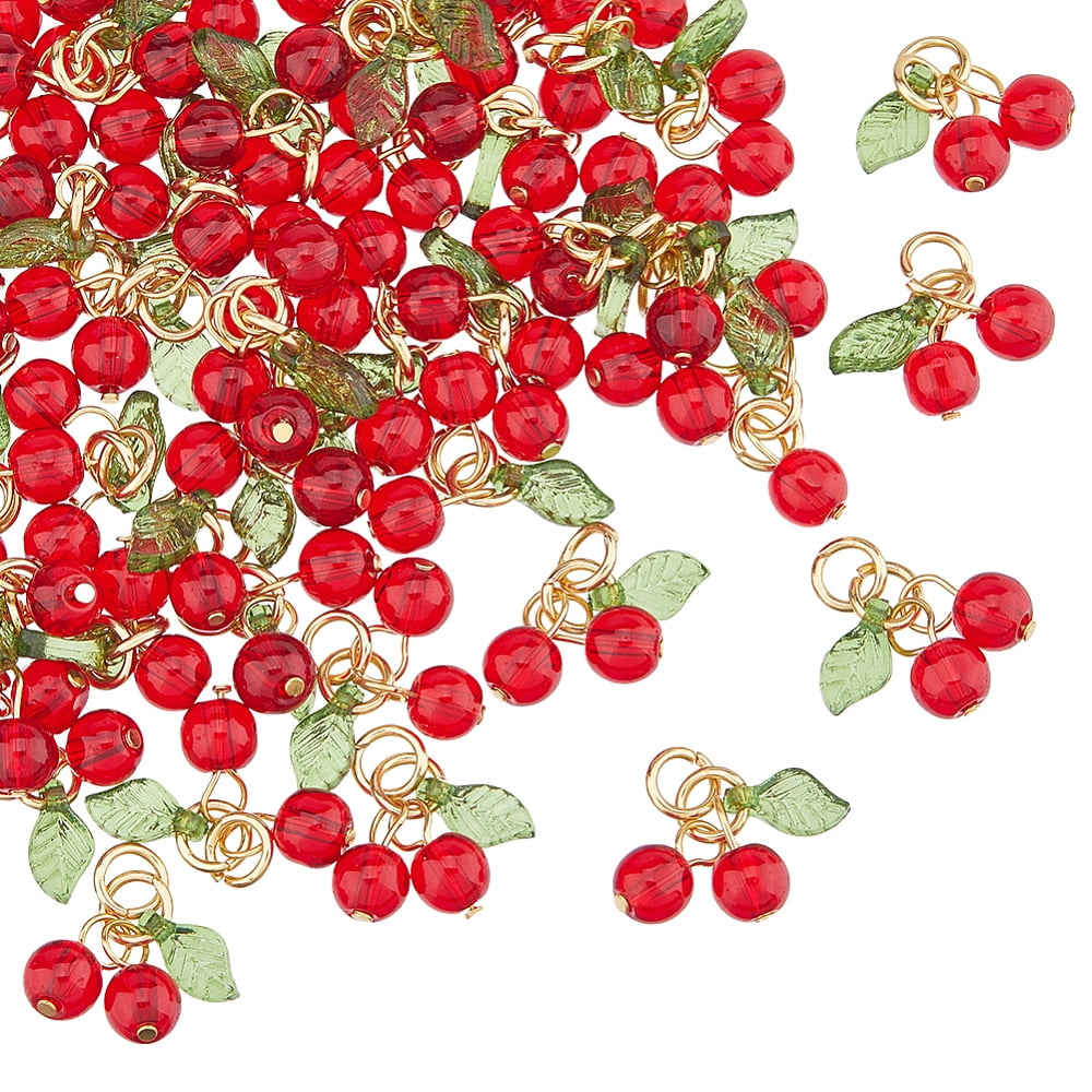 50pcs Red Cherry Charms Cute Mini Fruit Cherries Charms Acrylic 3D ...