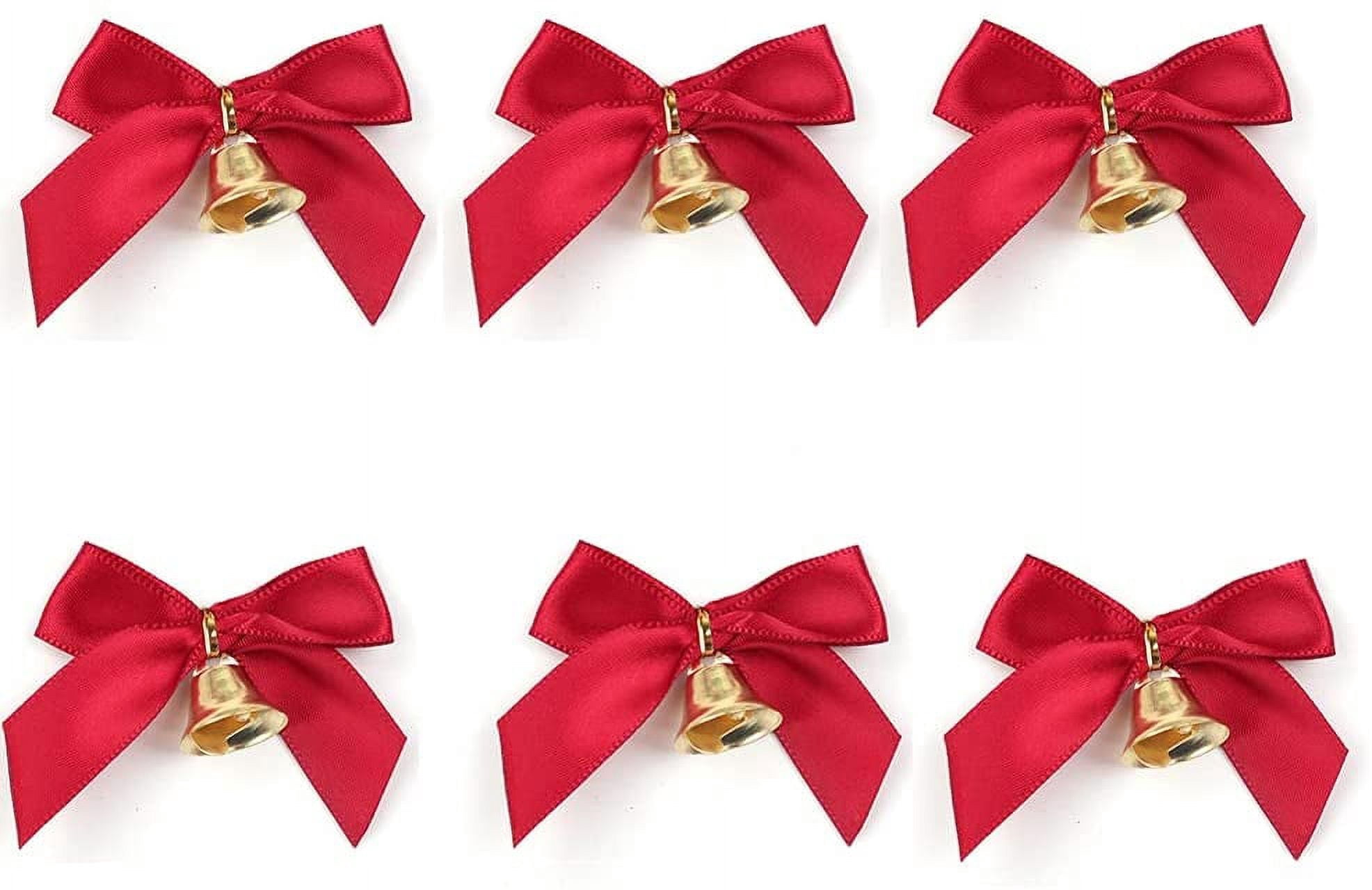 50pcs Red Christmas Bow with Jingle Bells Mini Bowknot Ornament Craft ...