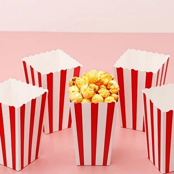 50pcs Red-White Striped Popcorn Buckets - Disposable Snack Containers ...