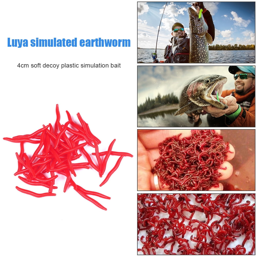 50pcs Red Worm Soft Lure Earthworm Shrimp Bass Artificial Rubber ...