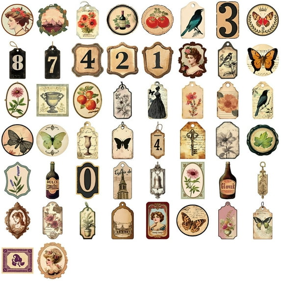 50pcs Removable Adhesive Vintage Stickers Waterproof Reusable Art ...