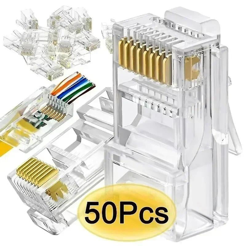 50pcs Rj45 Cat6 Pass Through Connector Cat 6/cat5e Rj-45 Ends Gold ...
