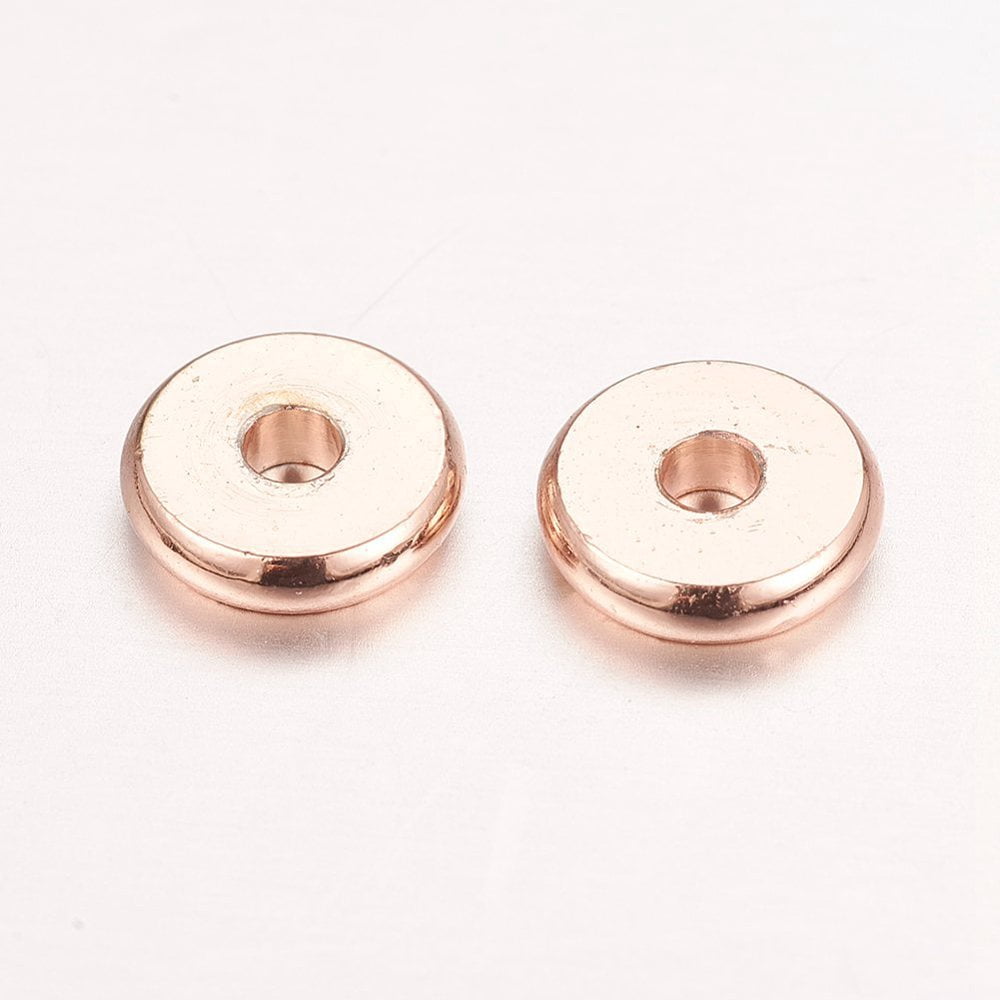 50pcs Rose golden Brass Spacer Beads Nickel Free Flat Round 7x2mm Hole ...