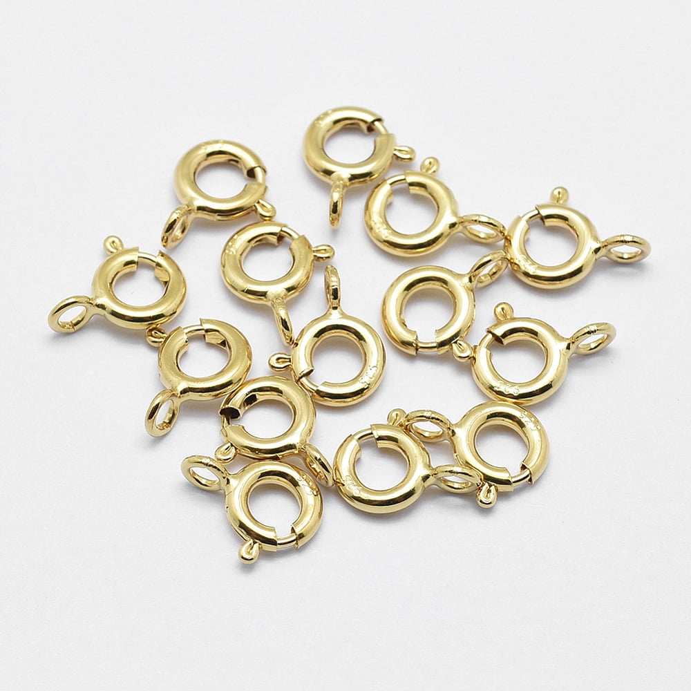 50pcs Spring Ring Clasps Ring with 925 Stamp Golden 9x7x1.5mm Hole: 1 ...