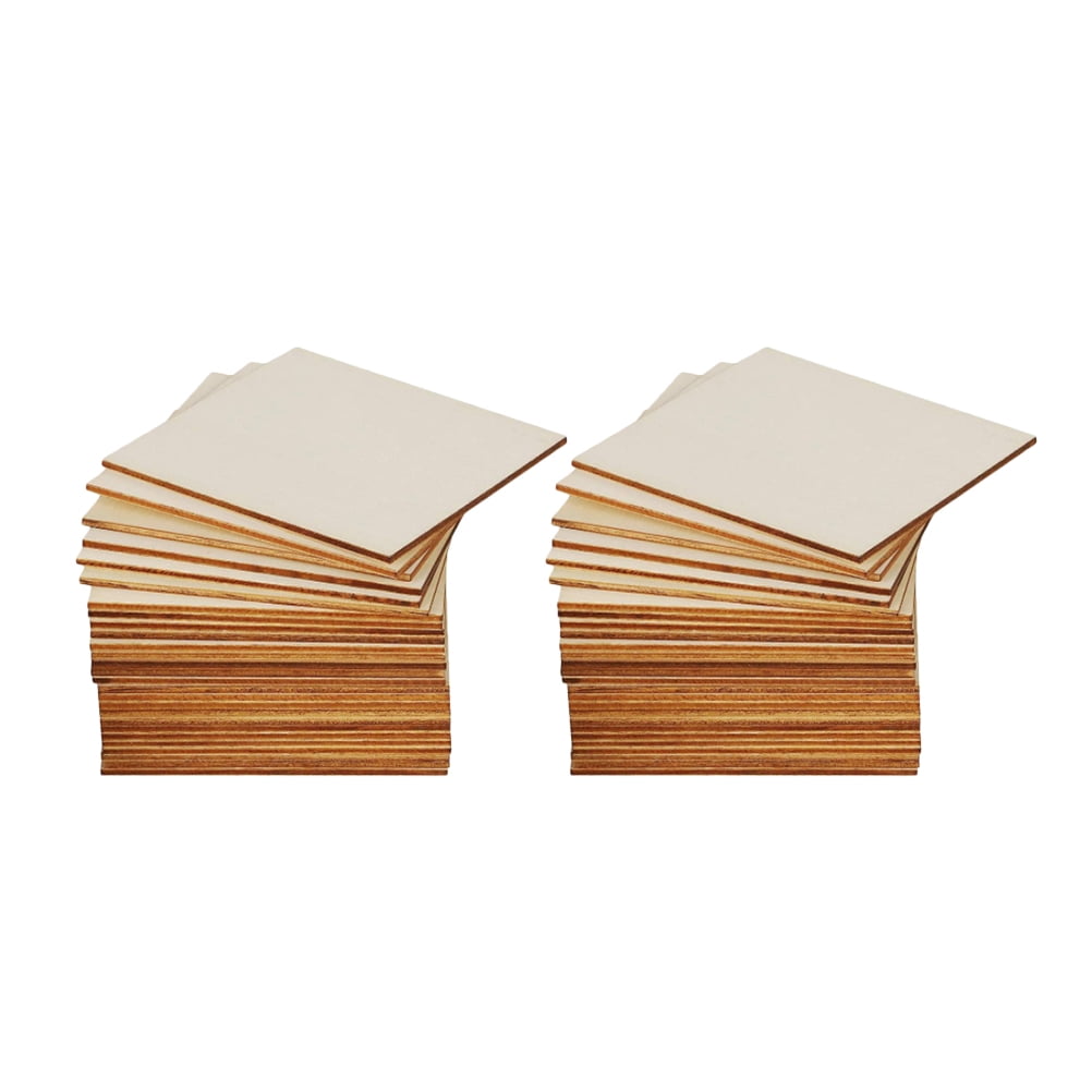 50pcs Squares Blank Wood Slices Unfinished DIY Wooden Square Cutouts ...