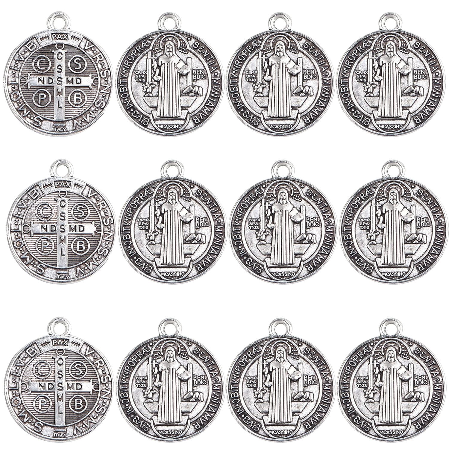50pcs St Benedict Medals Metal Saint Pendants Double Sided Religious ...