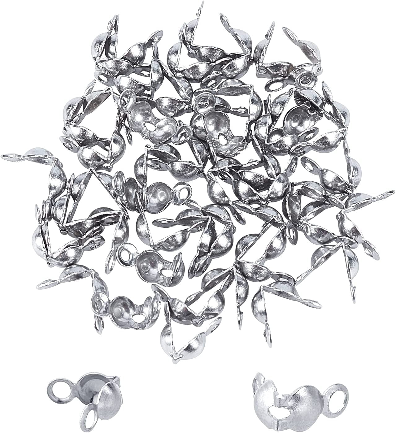 50pcs Stainless Steel Bead Tips 2mm Hole Calotte Ends Clamshell Knot ...