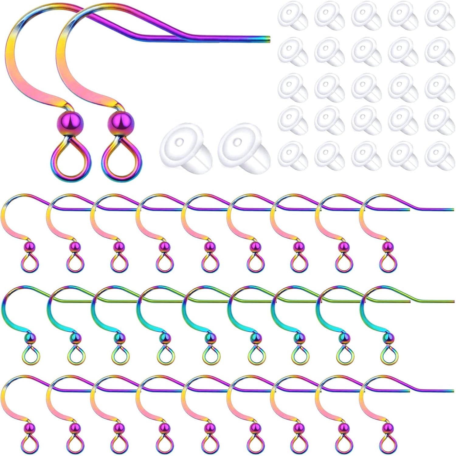 50pcs Stainless Steel Earring Hooks Hypoallergenic Ear Wires Earring ...