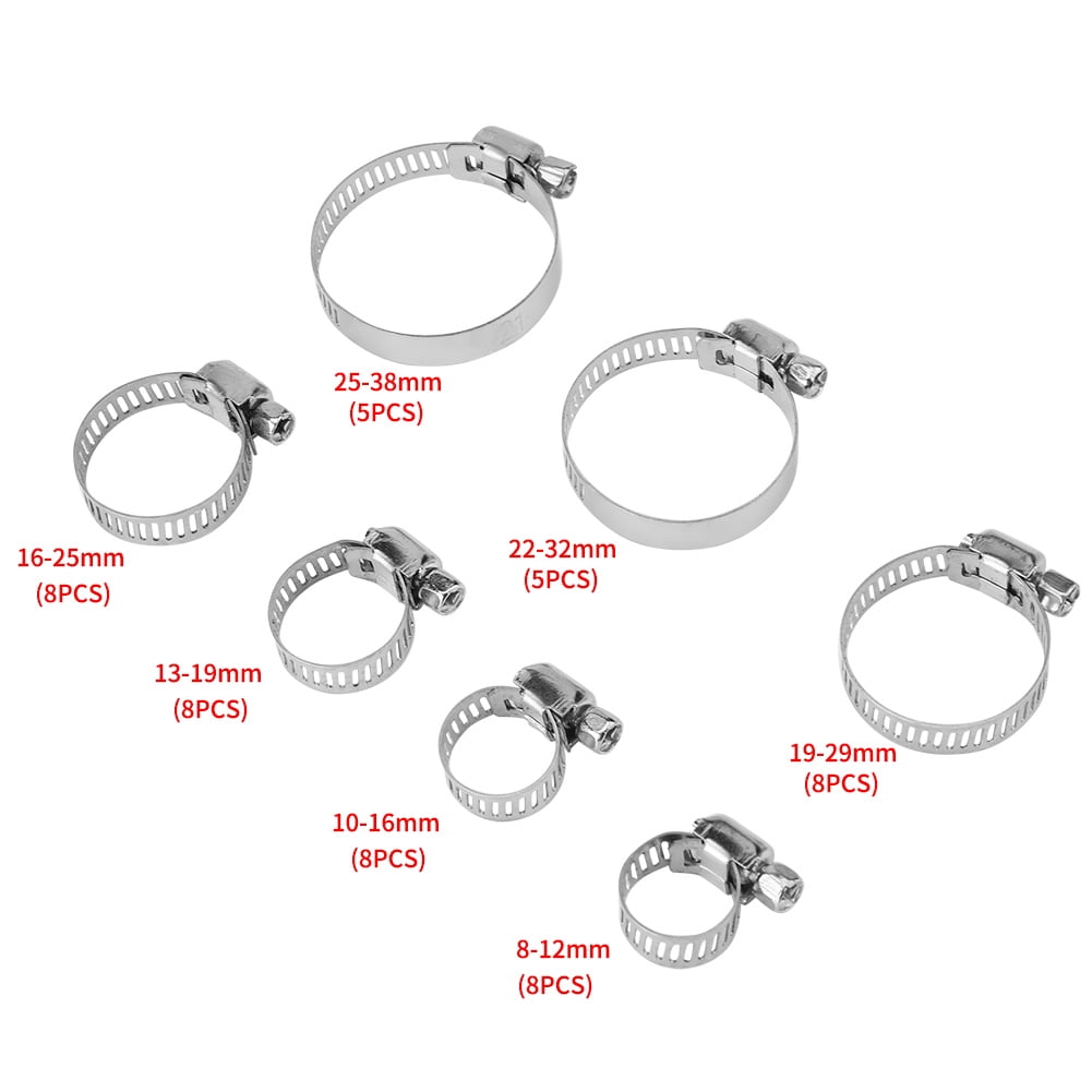 50pcs Stainless Steel Hose Clamps Adjustable Clip Lock Assortment Set ...