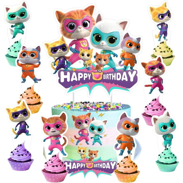 50pcs Super Kitty Birthday Decorations with 48pcs Cupcake Toppers, 2pcs ...