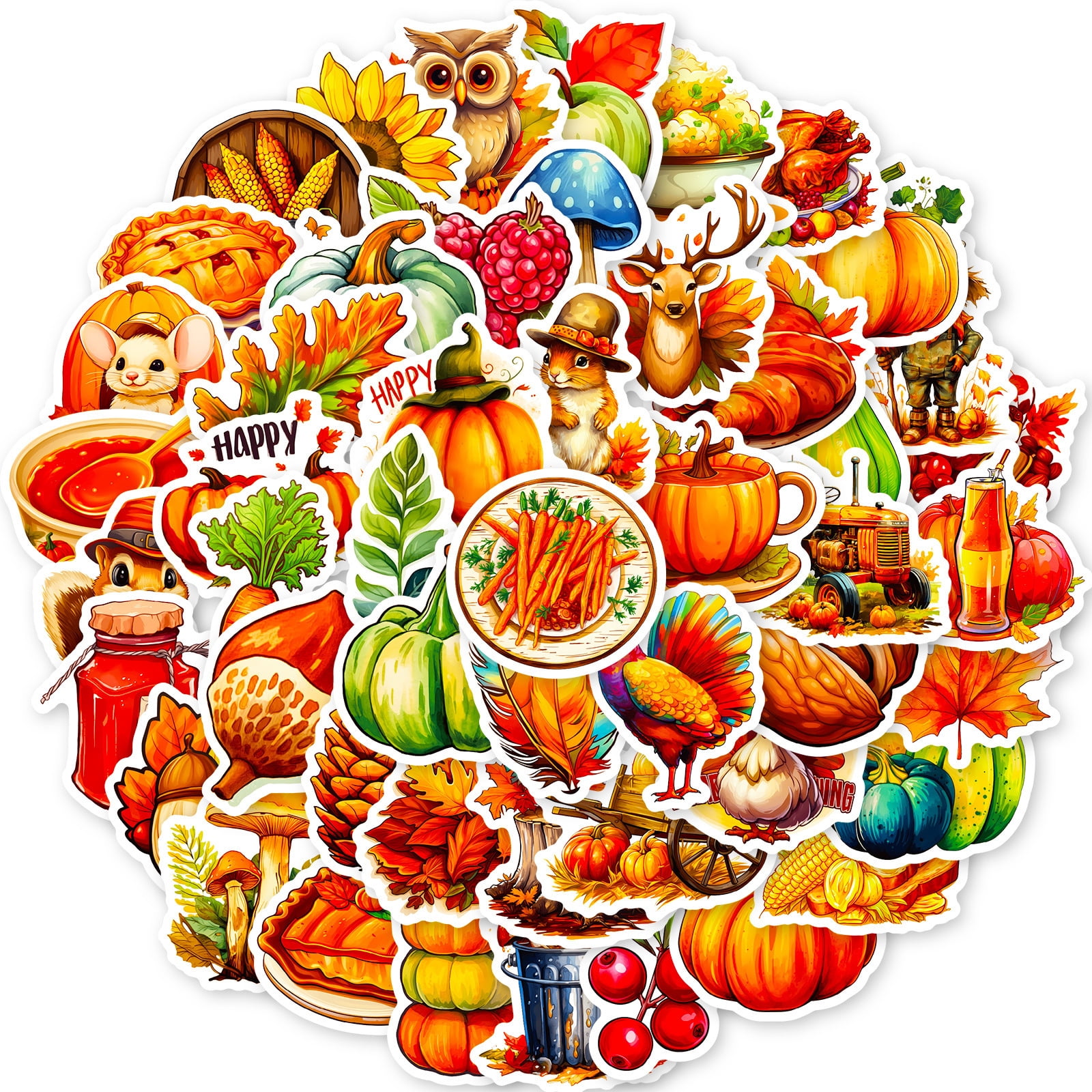 50pcs Thanksgiving Stickers Turkey Cartoon Animal Children Stickers ...