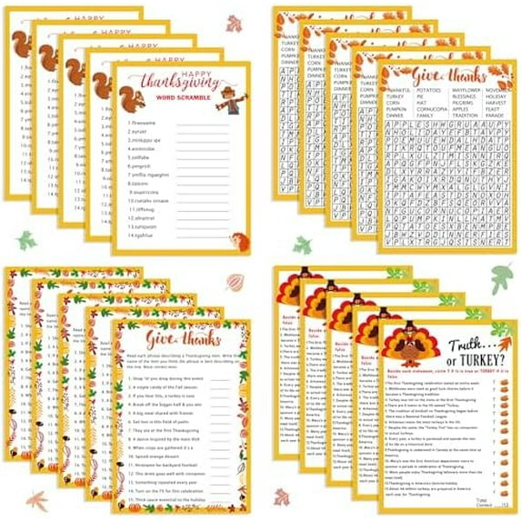 50pcs Thanksgiving Trivia Party Game Cards-Autumn Gold Thanksgiving ...
