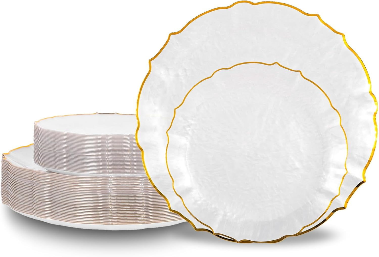 50pcs Translucent‌ White Plastic Plates with Gold Rim, Fancy Lace-Edged ...